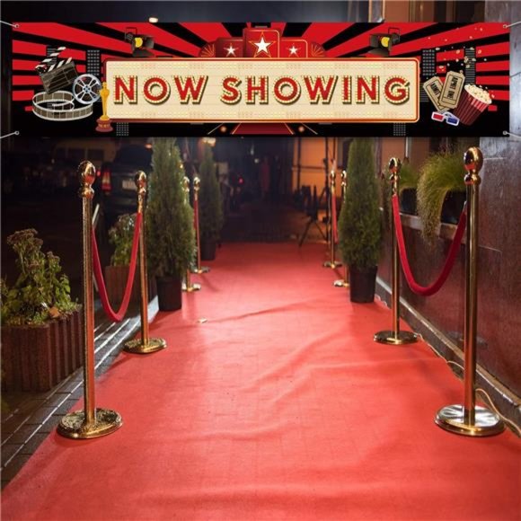 Party Supplies | Now Showing Banner Movie Night Party Red Carpet ...